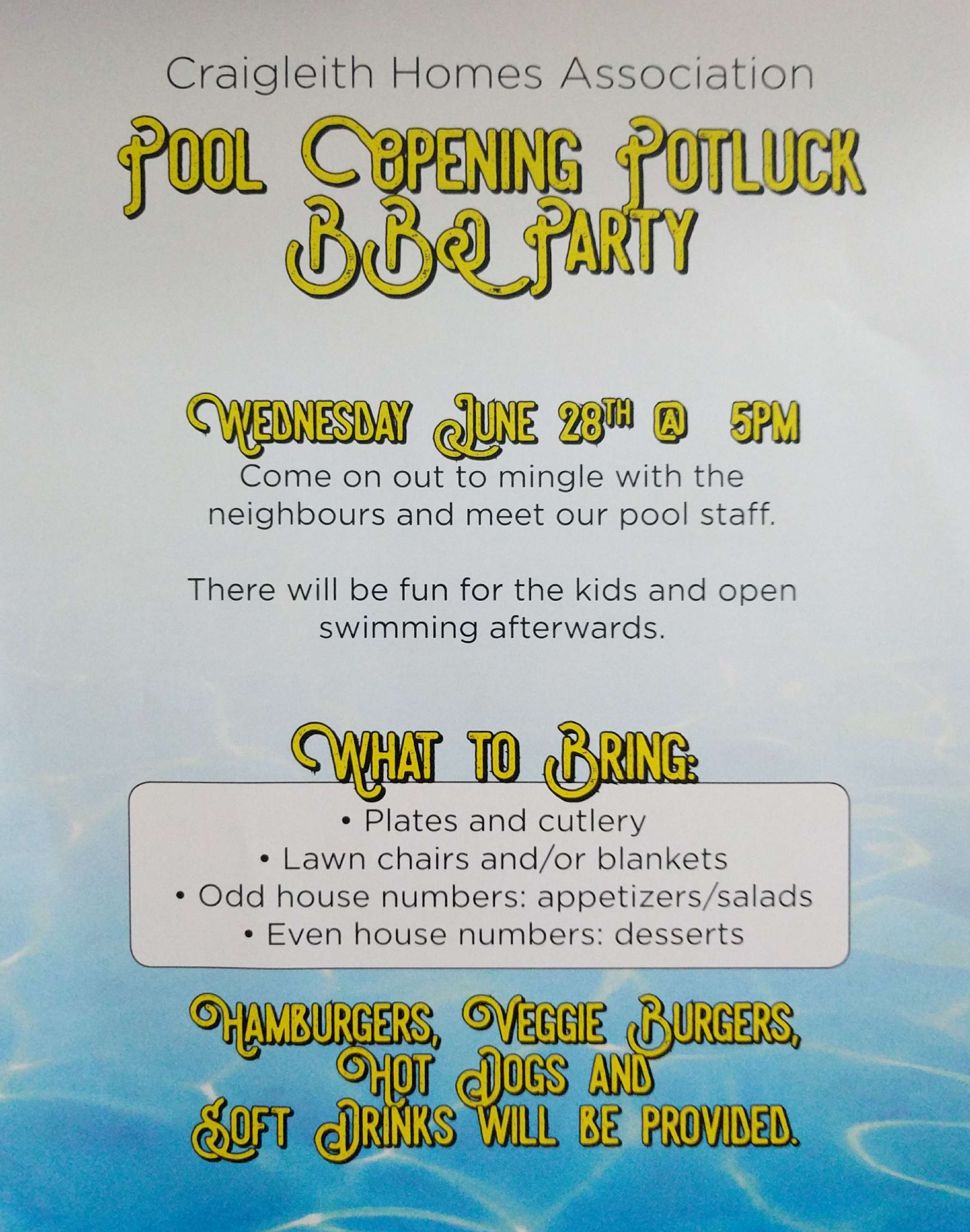 Pool Opening Potluck BBQ – Craigleith Homes Association